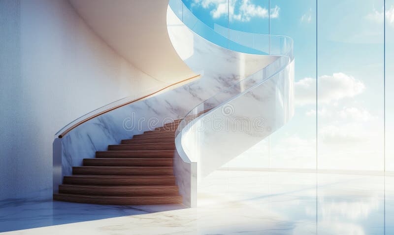 Elegant Spiral Staircase in Modern Interior with Panoramic Views and ...