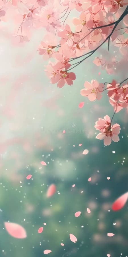 Elegant Spring Bloom. Vertical View of Sakura Branch with Blossoms ...