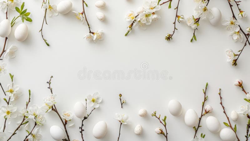 Elegant Spring Composition with White Eggs and Blossoming Branches ...