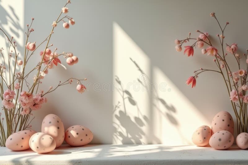 Elegant Spring Decor Featuring Pastel Decorative Eggs and Cherry ...