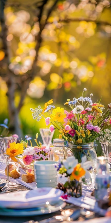 Elegant Spring Decorated Table with Edible Flowers Stock Photo - Image ...