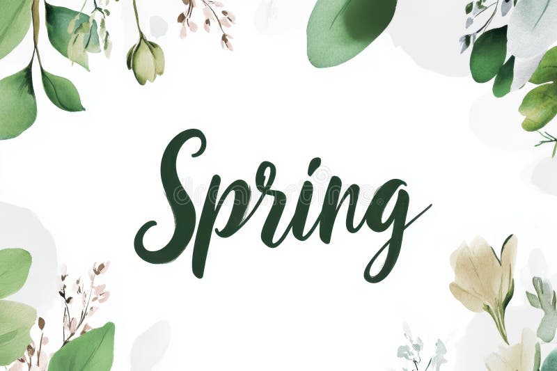 Elegant Spring Foliage Border with Watercolor Greenery and Blossoms ...