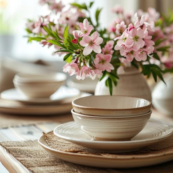 An Elegant Spring Style Setting for the Dining Table Stock Photo ...