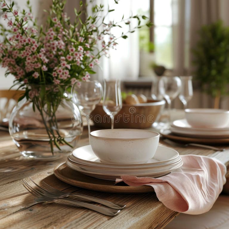 An Elegant Spring Style Setting for the Dining Table Stock Photo ...