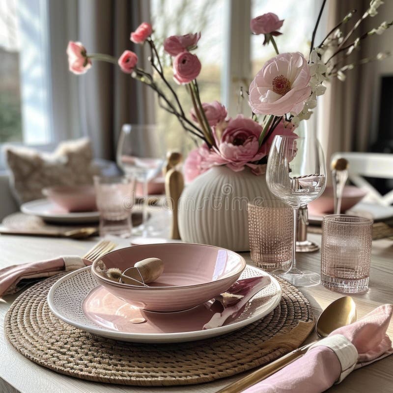 An Elegant Spring Style Setting for the Dining Table Stock Image ...