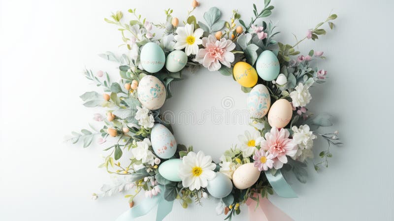 Elegant Spring Wreath with Easter Eggs, Roses, Daffodils, and Greenery ...