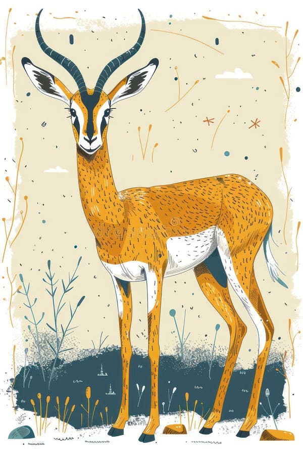 Elegant Springbok Antelope in a Botanical Setting Stock Illustration ...