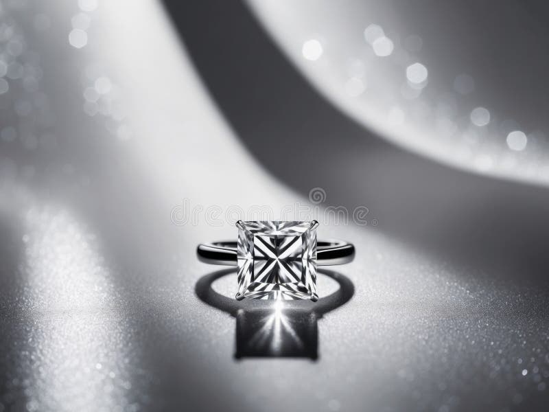 Elegant Square Diamond Ring on Sparkling Background. Stock Photo ...