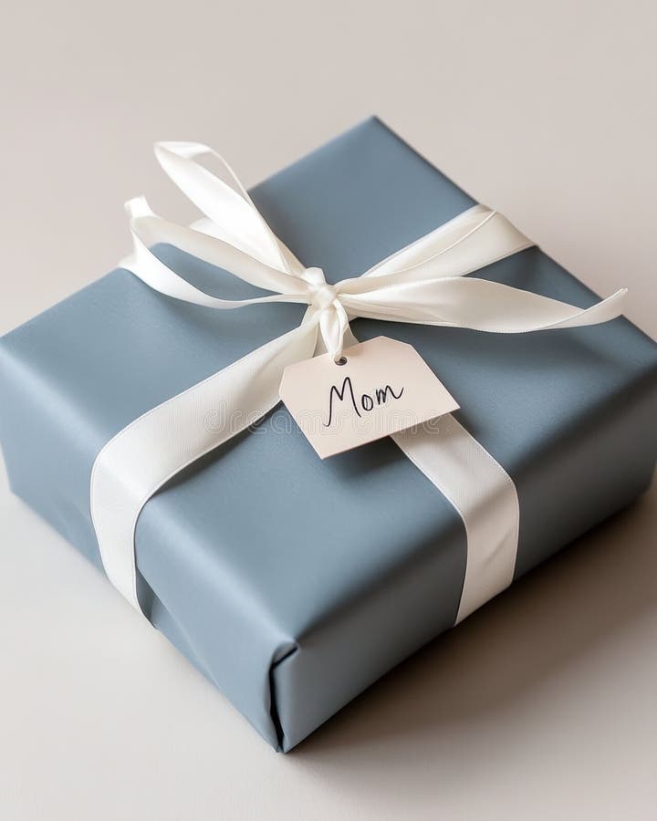 Elegant Square Gift Wrapped in Pastel Blue with White Ribbon for ...