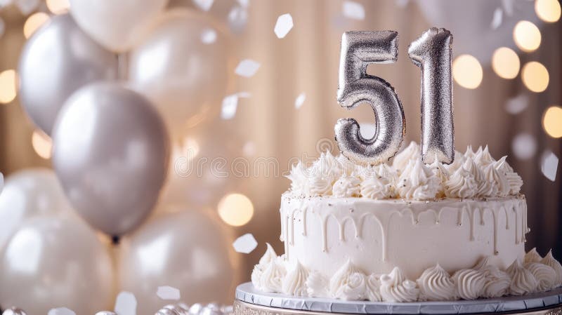 Elegant 51st Birthday Celebration with Balloons and White Cake ...