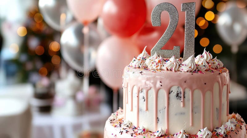 Elegant 21st Birthday Celebration with Pink Drip Cake and Decorations ...