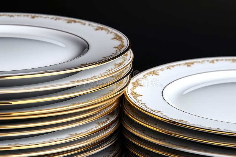 Elegant Stack of White and Gold Plates on a Table, Perfect for Dining ...