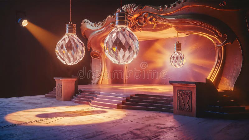 Elegant Stage with Crystal Light Bulbs and Ornate High Quality Image ...