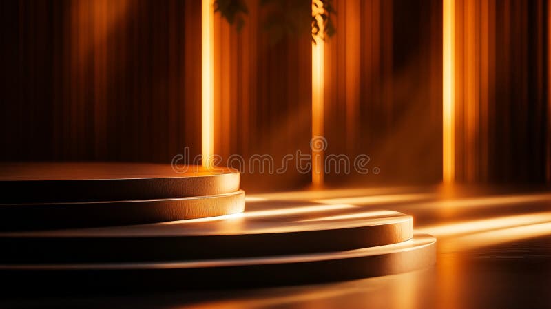 Elegant Stage Design with Warm Lighting and Polished Surfaces for a ...