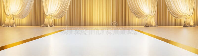 Elegant Stage with Golden Drapes and Bright Spotlight Illumination ...