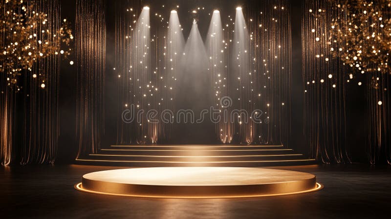 Elegant Stage Setup with Dramatic Lighting and Golden Accents for an ...
