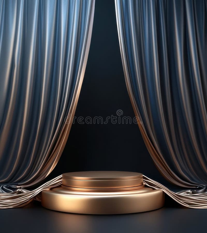 Elegant Stage Setup with Gold Pedestal and Flowing Drapes for Dramatic ...