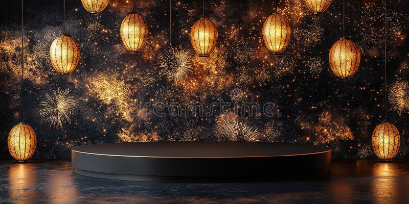 Elegant Stage Setup with Lanterns and Festive Backdrop for a Special ...