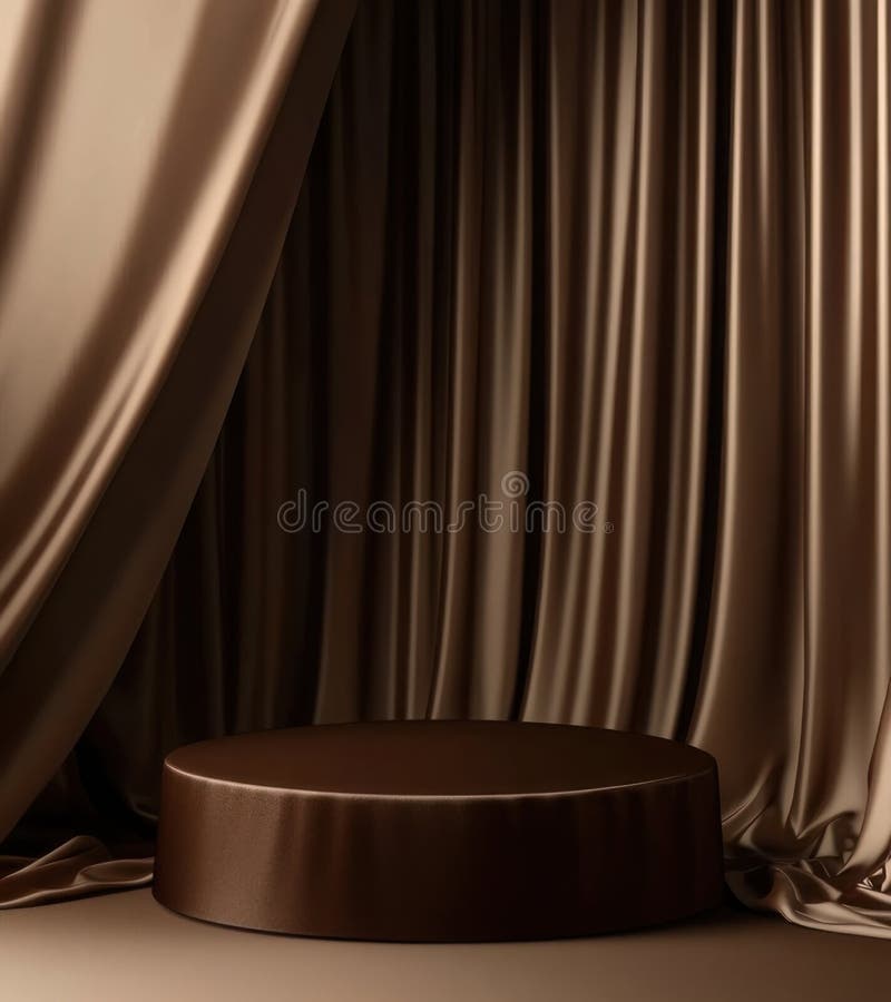 Elegant Stage Setup with Smooth Brown Curtains and a Circular Platform ...