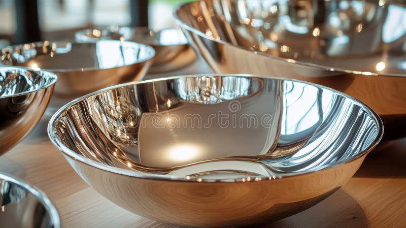 Elegant Stainless Steel Bowls with Reflective Surface in a Modern ...
