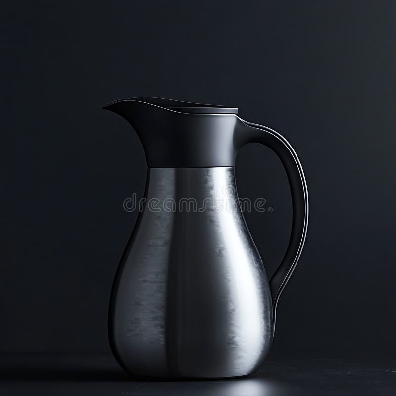 Elegant Stainless Steel Pitcher with Black Lid: Minimalist Design Stock ...