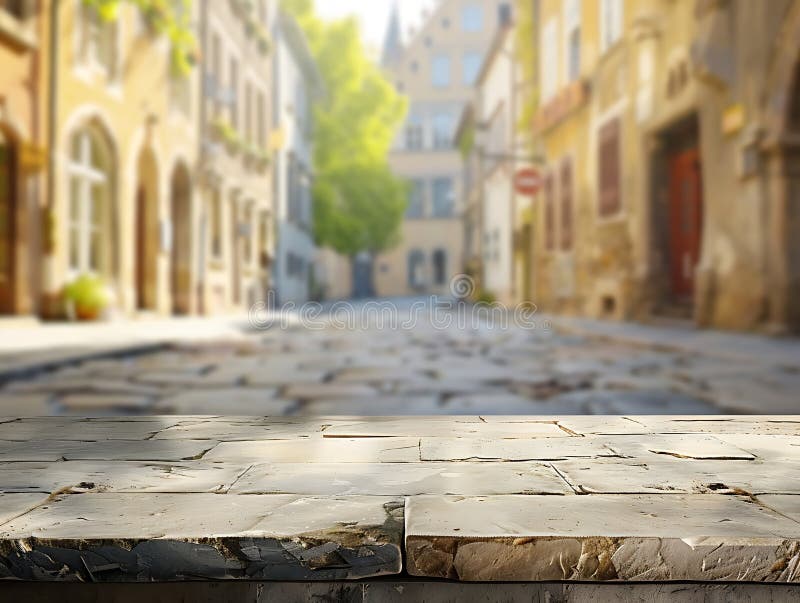 Elegant Stone Table with a Vibrant Historical Town Square Stock ...