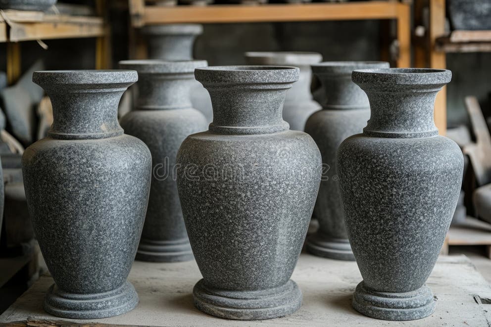 Elegant Stone Vases Displayed in Workshop Setting Stock Photo - Image ...