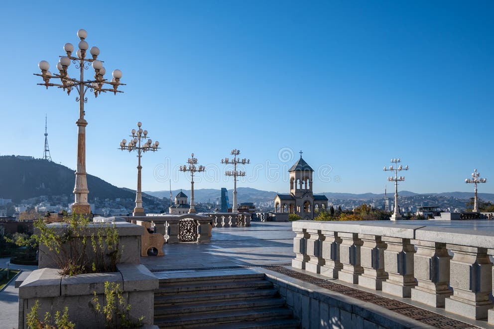 Holy Trinity Cathedral of Tbilisi Grand Stone Viewing Platform Stock ...