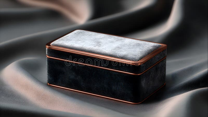 Velvet Treasure Box with Copper Trim Resting on Shimmering Silk Fabric ...
