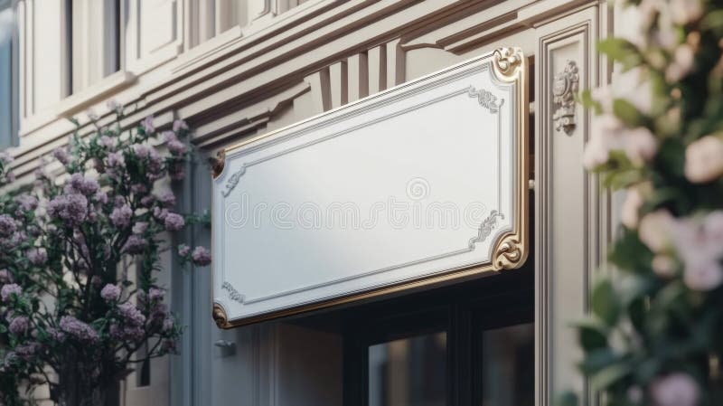 Elegant Storefront Mockup with Blank Sign and Floral Decor in Daylight ...