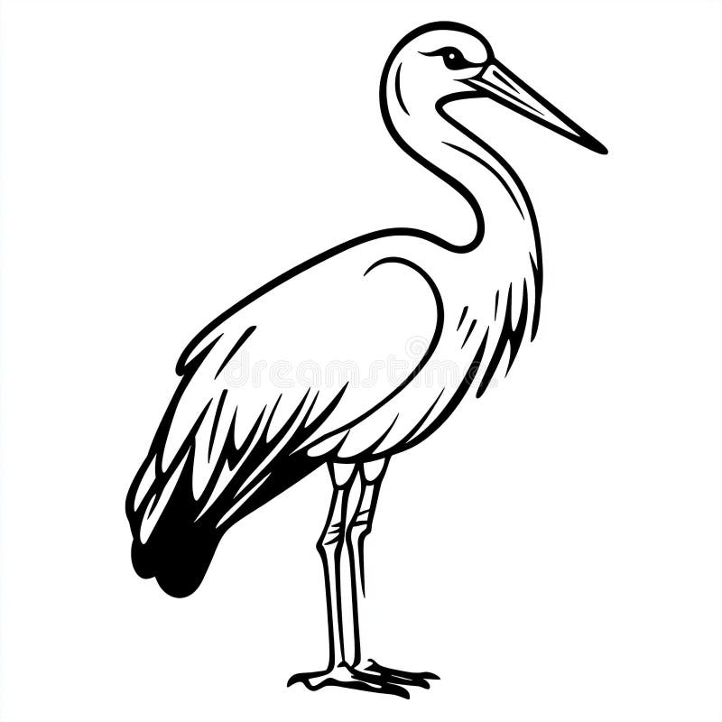 Elegant Stork Illustration Simple Flat Black Line Art Vector Icon on ...