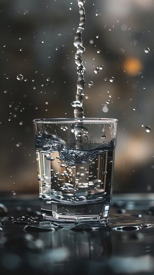 Elegant Stream of Water Flowing into a Modern Glass. Stock Image ...