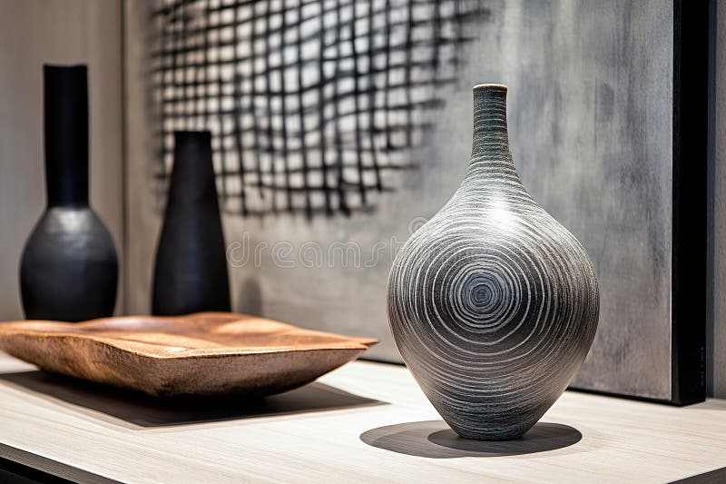 Elegant Streamlined Decor with Sculptural Vases and Abstract Art Stock ...