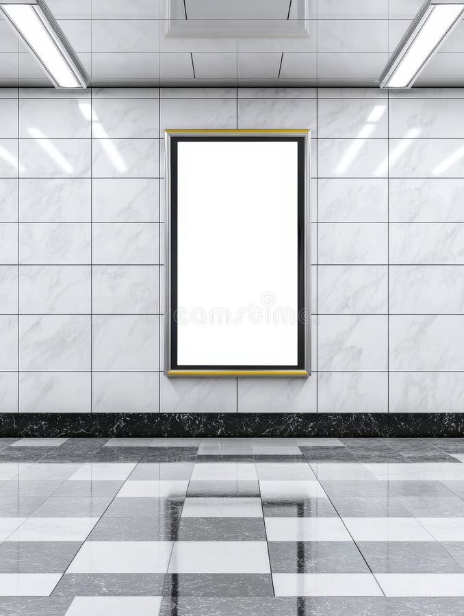Elegant Subway Wall with Blank Frame for Advertisement this Image ...