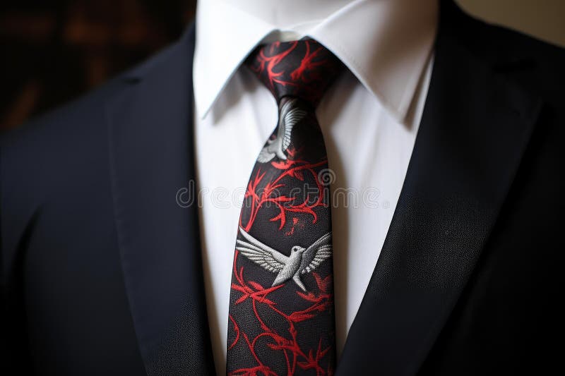 Elegant Suit and Red Patterned Tie Close-up Stock Illustration ...
