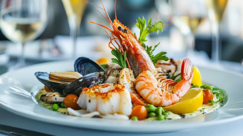 Elegant Summer Seafood Dish Showcasing Fresh Ingredients in a Fine ...