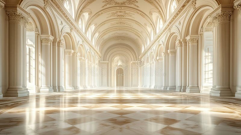 Elegant, Sunlit, Colonnaded Hall Stock Illustration - Illustration of ...