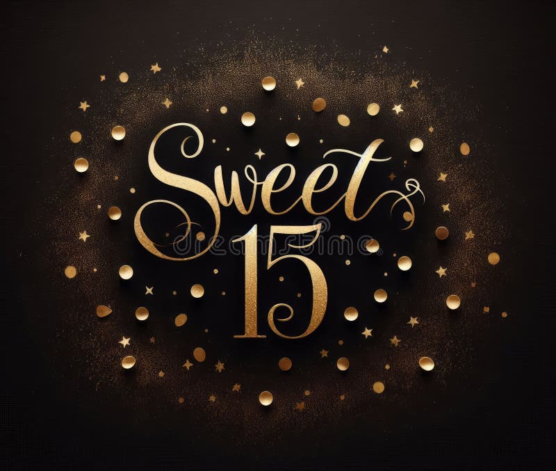 Elegant Sweet 15 Background with Golden Text and Sparkling Decorations ...