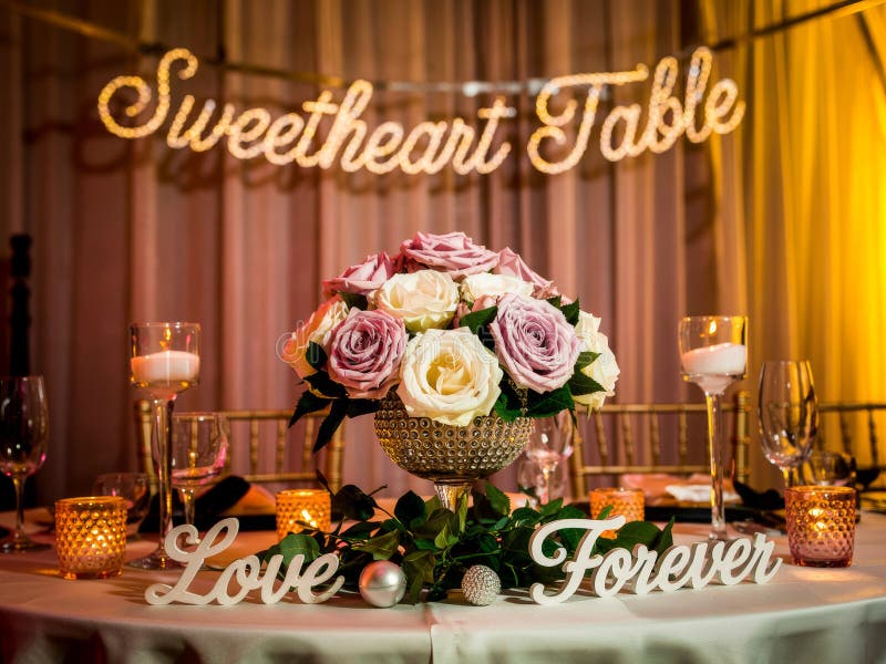 Elegant Sweetheart Table with Roses and Candlelight for Romantic ...