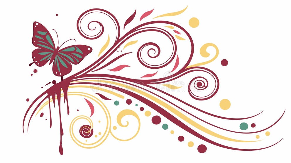 Elegant Swirl Pattern with a Butterfly and Floral Elements, Vector ...