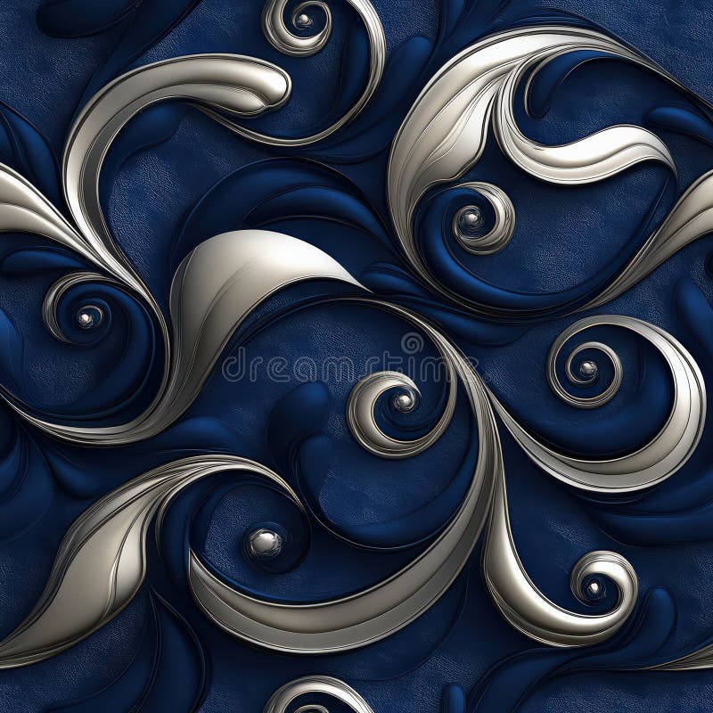 Elegant Swirl Patterns in Metallic Silver and Deep Blue Background ...