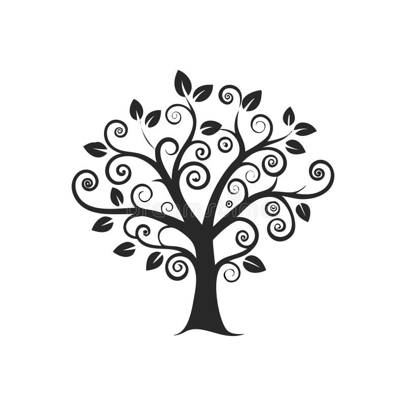 Elegant Swirl Tree Illustration: Black and White Abstract Design ...