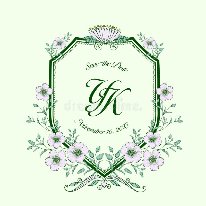 Elegant Symmetrical Floral Crest with Y K, YK Initials. Stock Vector ...