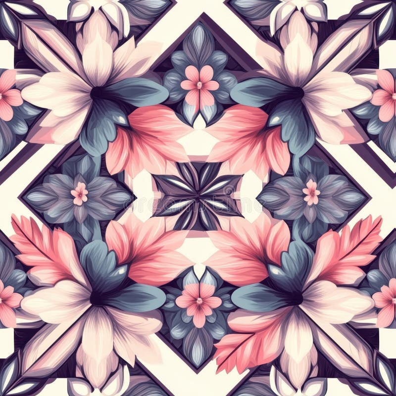 Elegant Symmetrical Floral Pattern in Pastel Tones Stock Image - Image ...