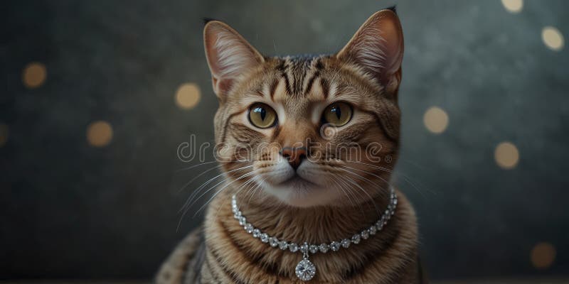 Elegant Tabby Cat Wearing a Luxurious Diamond Necklace. Stock Photo ...