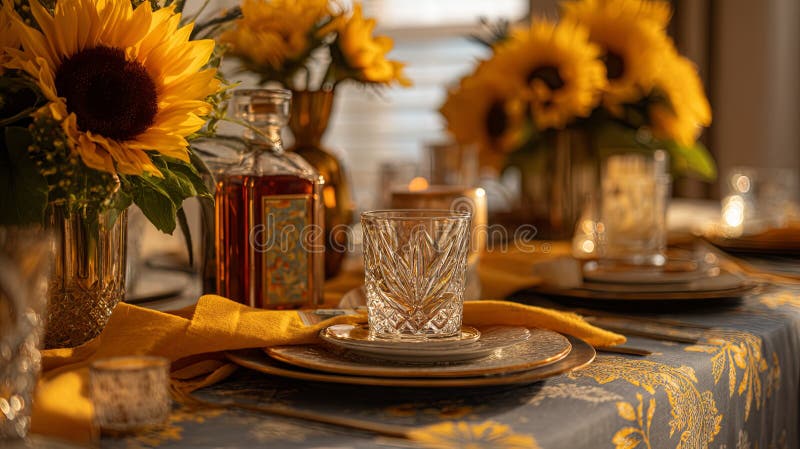 Juneteenth Table Setting with Sunflowers and Glasses Stock Image ...