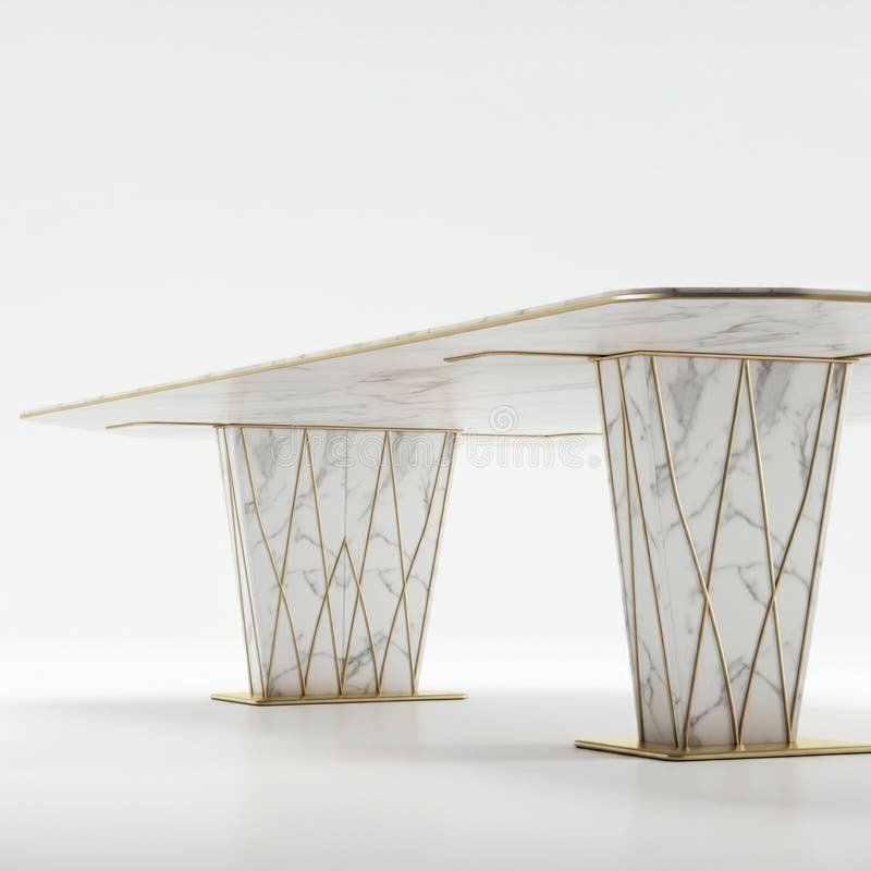 Elegant Table Design Featuring a Marble Top Supported by Two Geometric ...