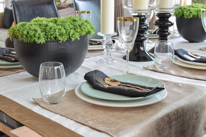 Elegant Table Set in Modern Style Dining Room Stock Image - Image of ...