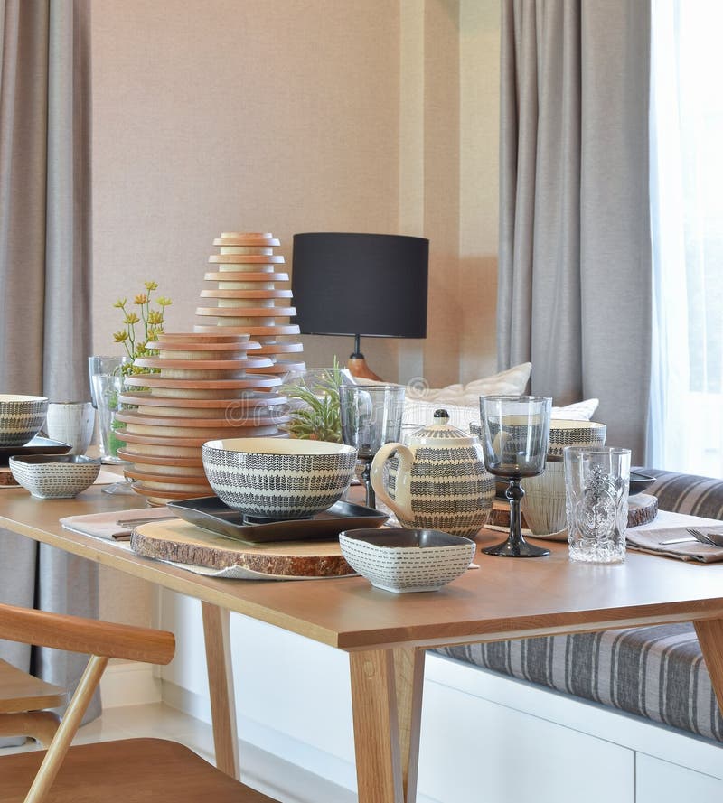 Elegant Table Set in Modern Style Dining Room Stock Image - Image of ...
