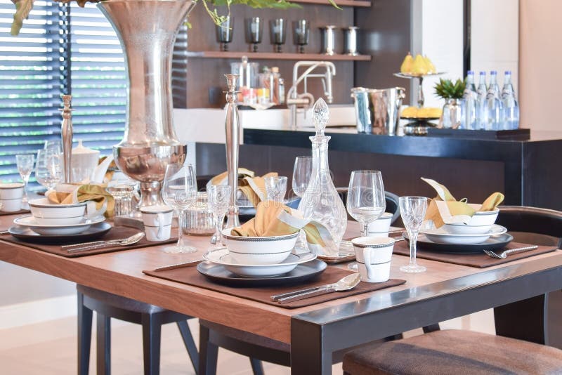 Elegant Table Set in Modern Style Dining Room Stock Photo - Image of ...